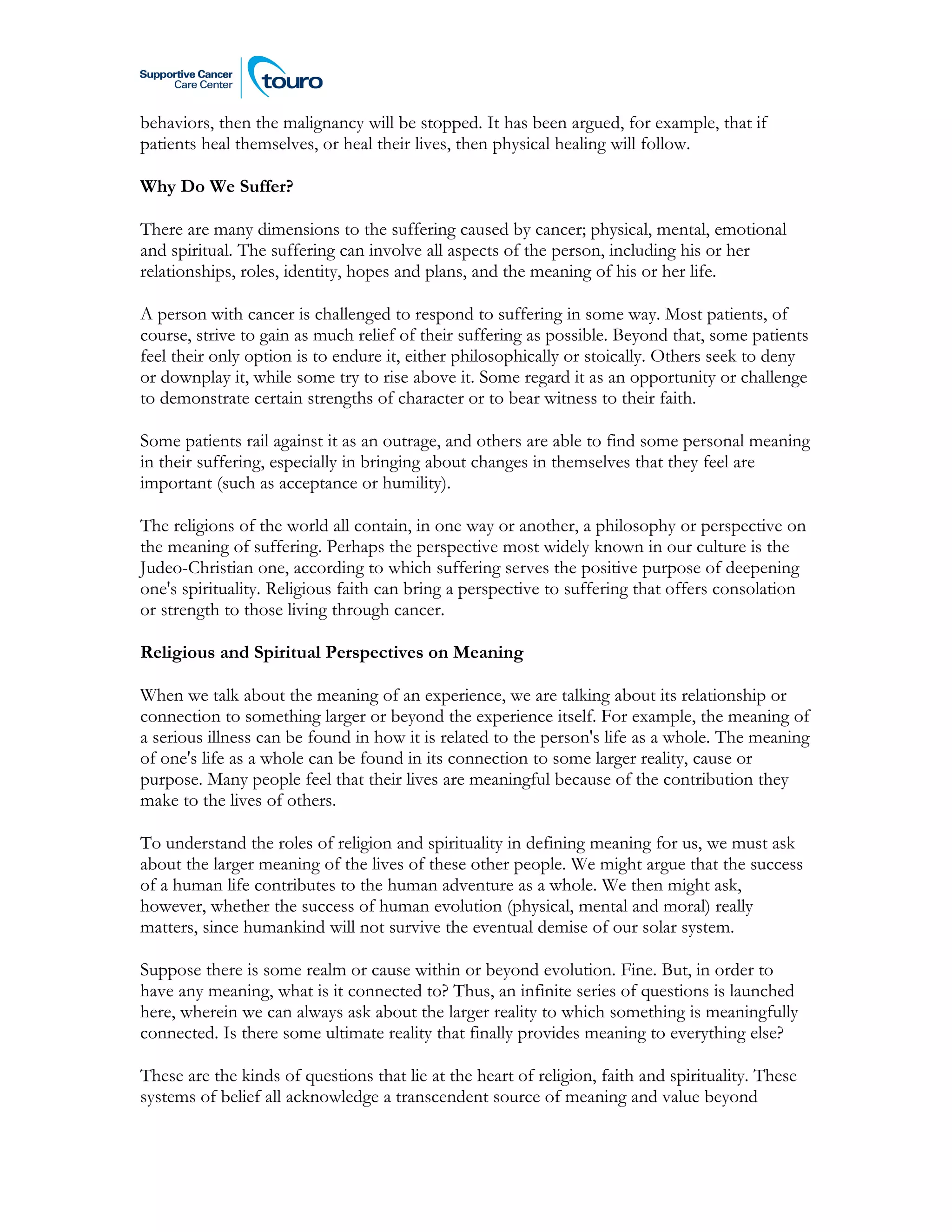 How religion and spirituality can help handout | DOC