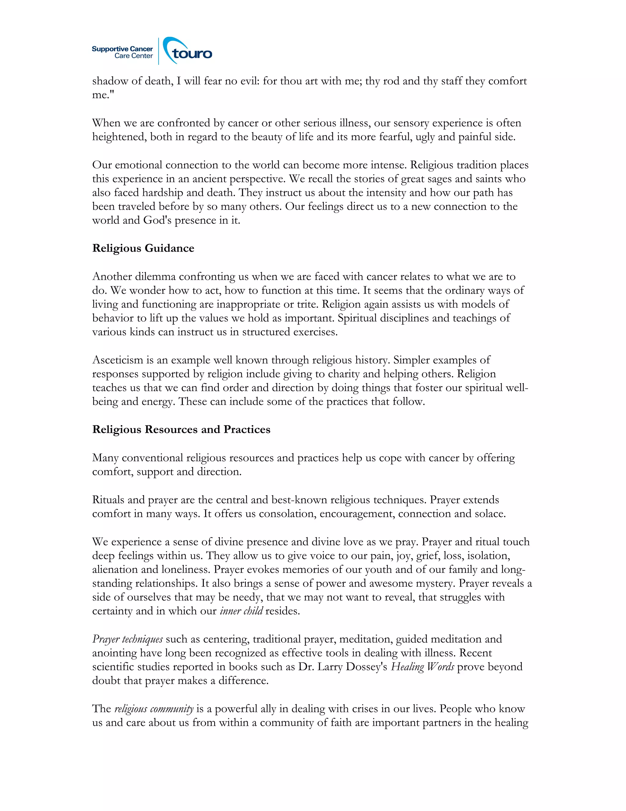 How religion and spirituality can help handout | DOC