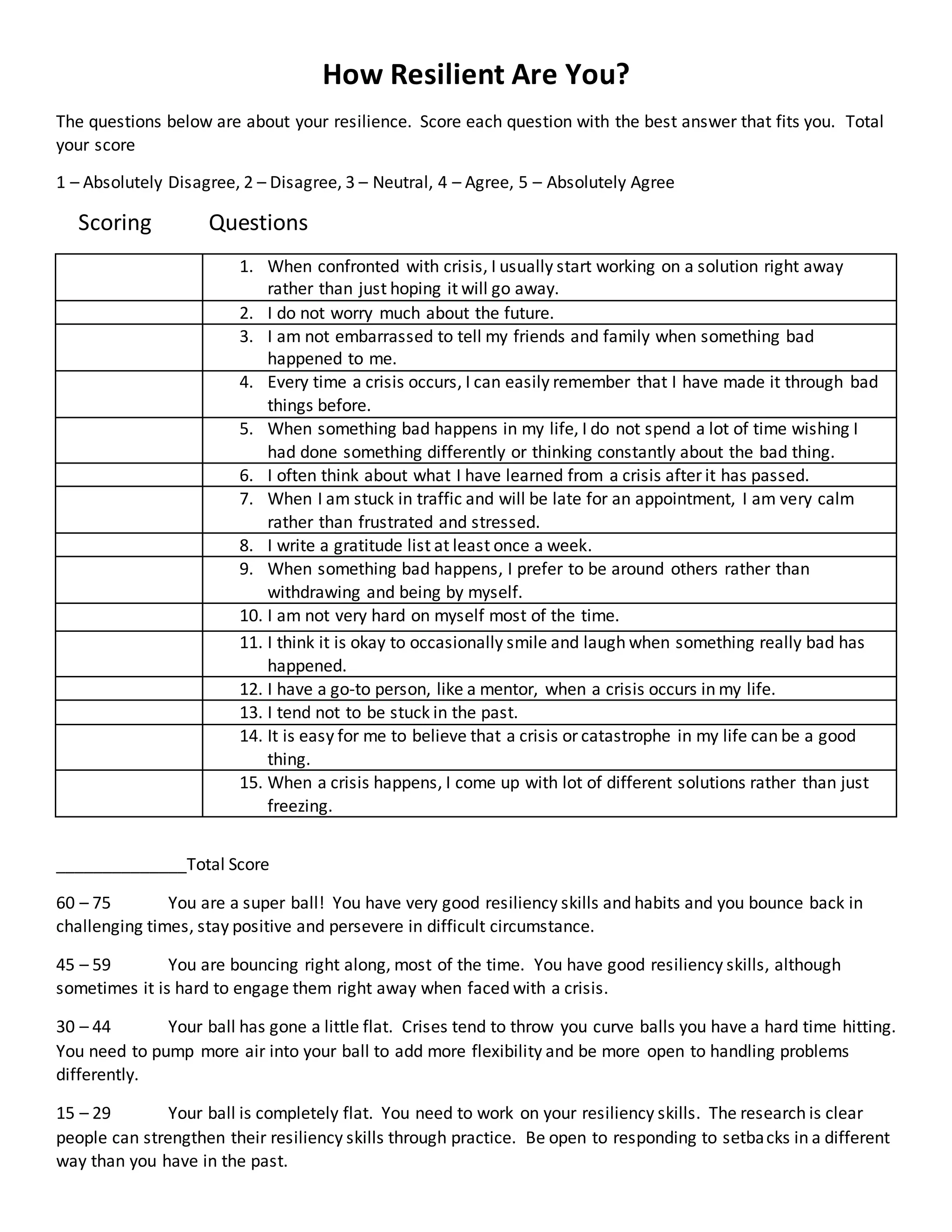 How resilient are you assessment | DOCX