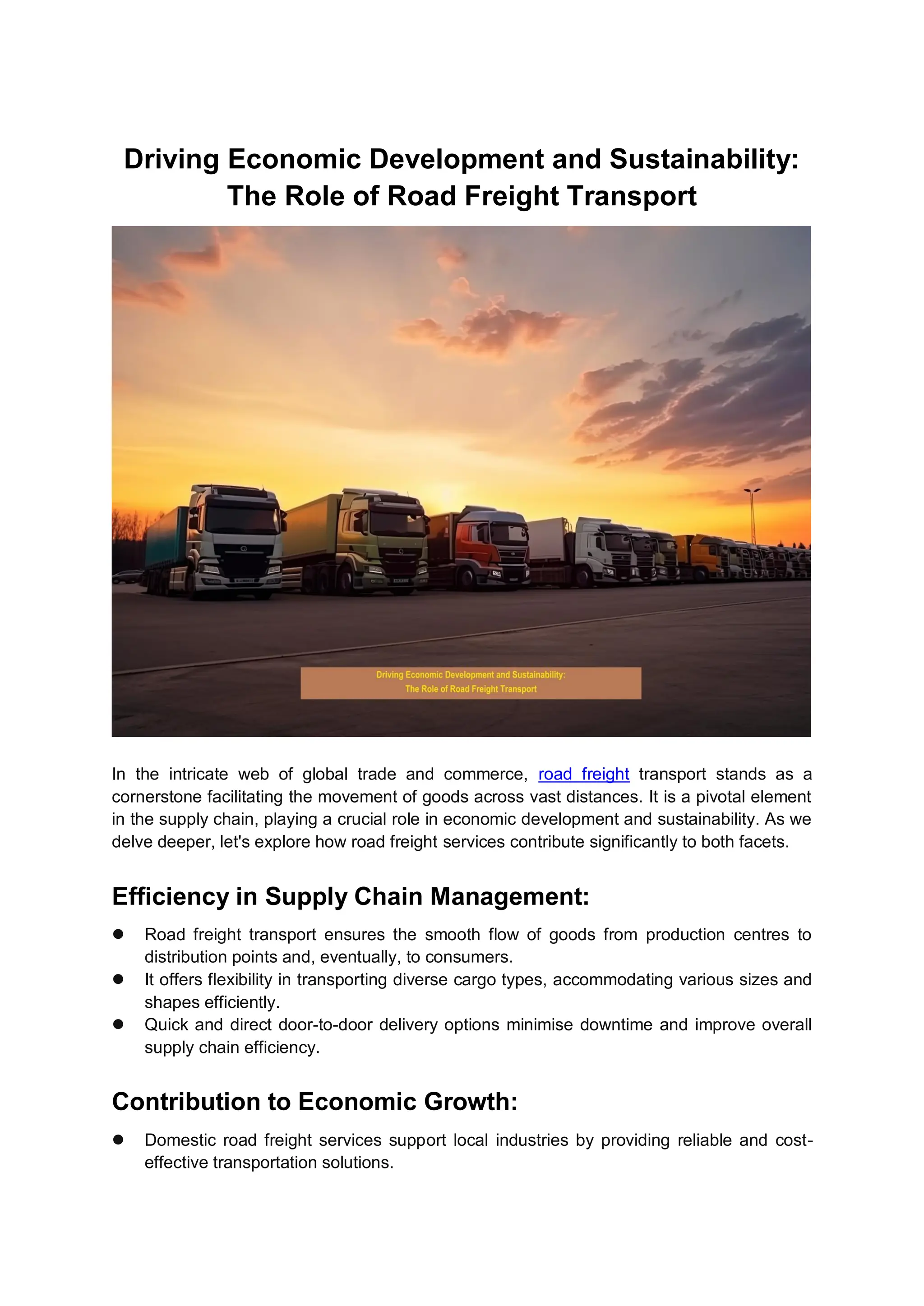 Driving Economic Development and Sustainability: The Role of Road ...