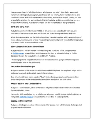 How Ruby Bailey Revolutionized Harlem’s Fashion with Art-Inspired ...