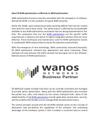 How sd wan optimization is effective to wan optimization