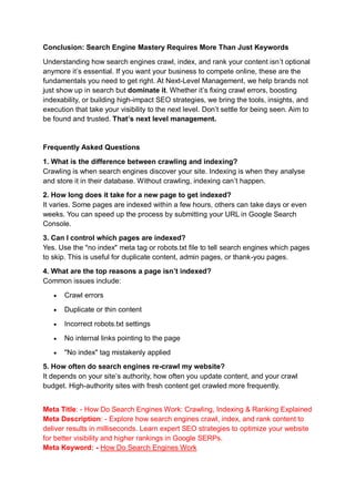 How Do Search Engines Work: Crawling, Indexing & Ranking Explained | PDF