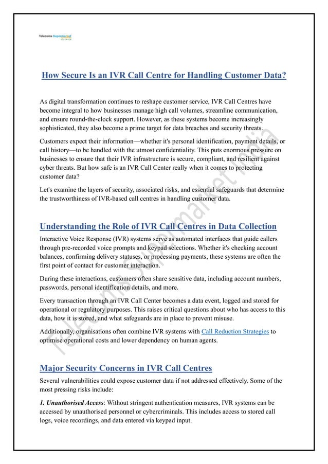 How Secure Is an IVR Call Centre for Handling Customer Data | PDF