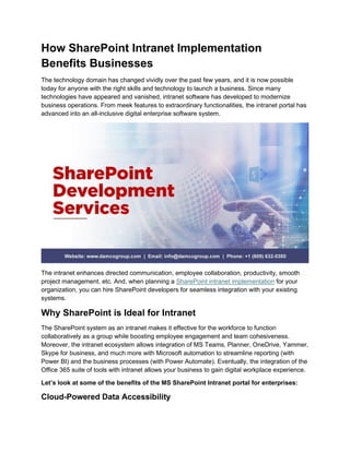 Develop Smooth and Streamlined Operations with SharePoint Intranet Portal | PDF