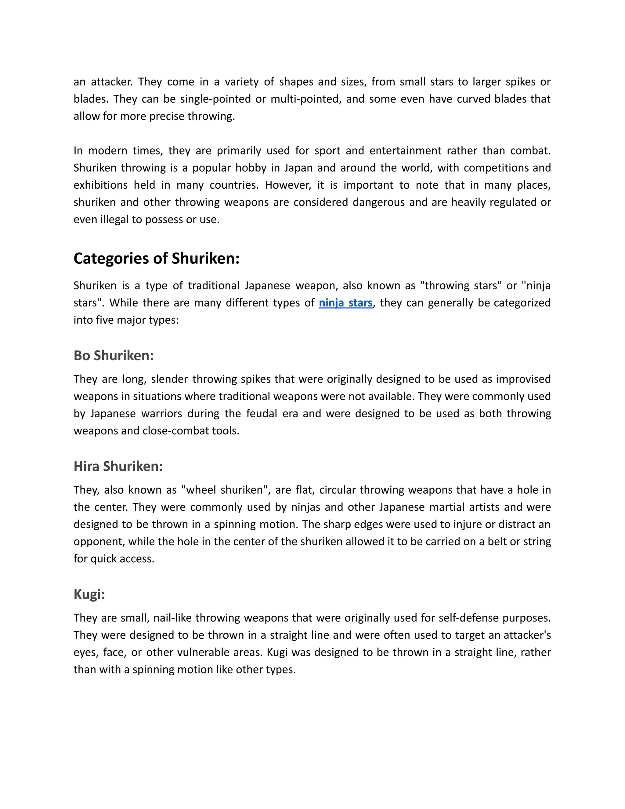 How Shuriken Was Designed and Their Uses? | PDF