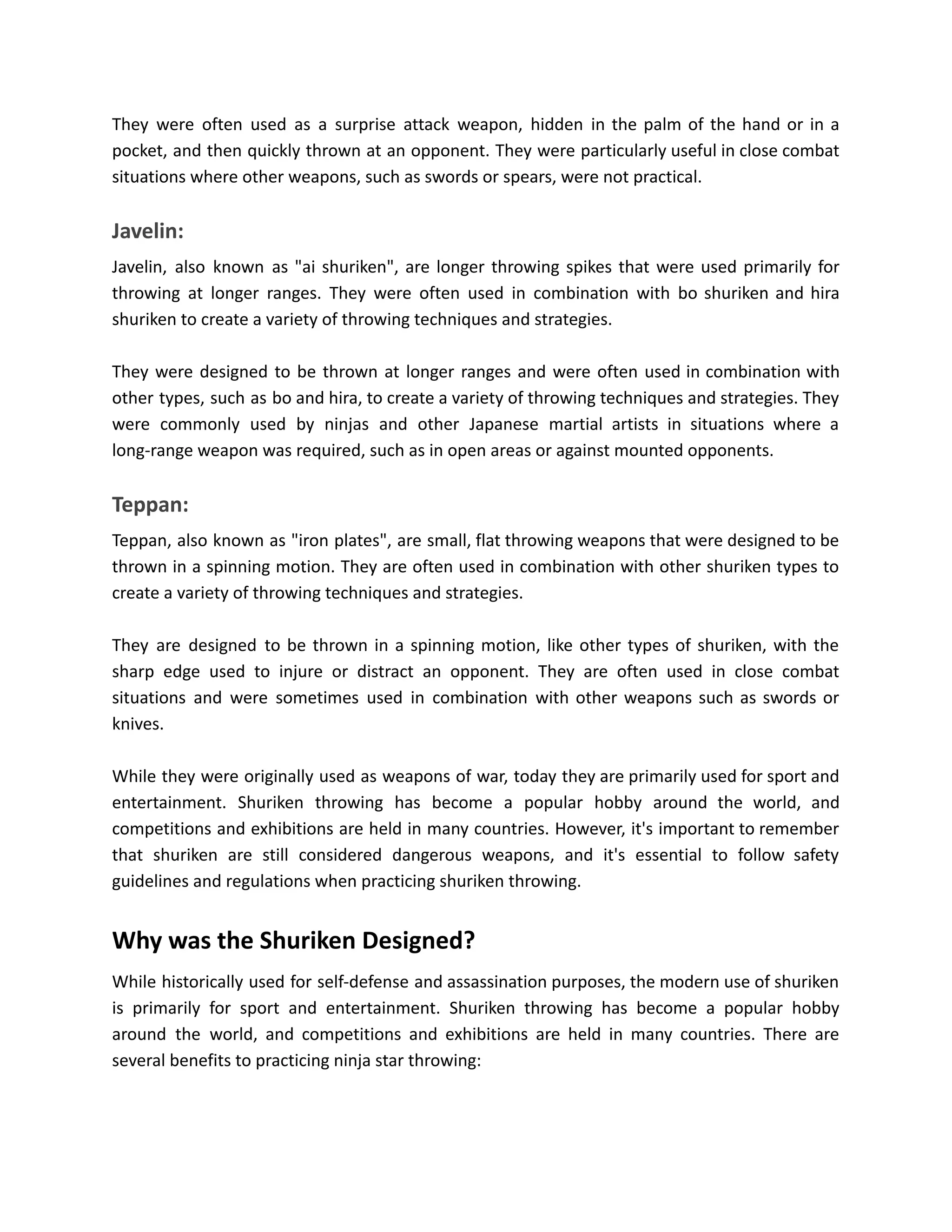 How Shuriken Was Designed and Their Uses? | PDF