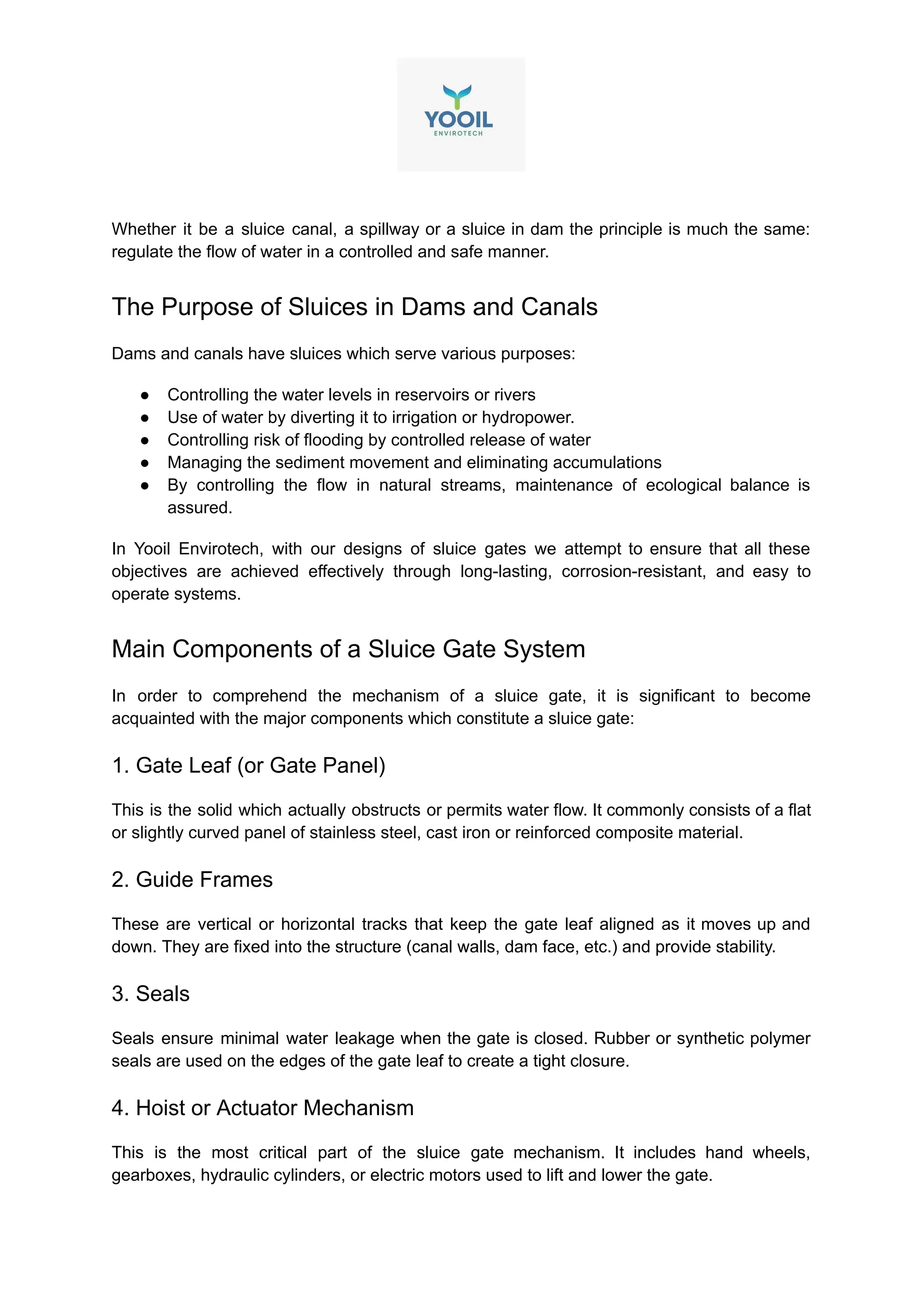 Sluice Gates: Design, Types & Working | Yooil Envirotech | PDF