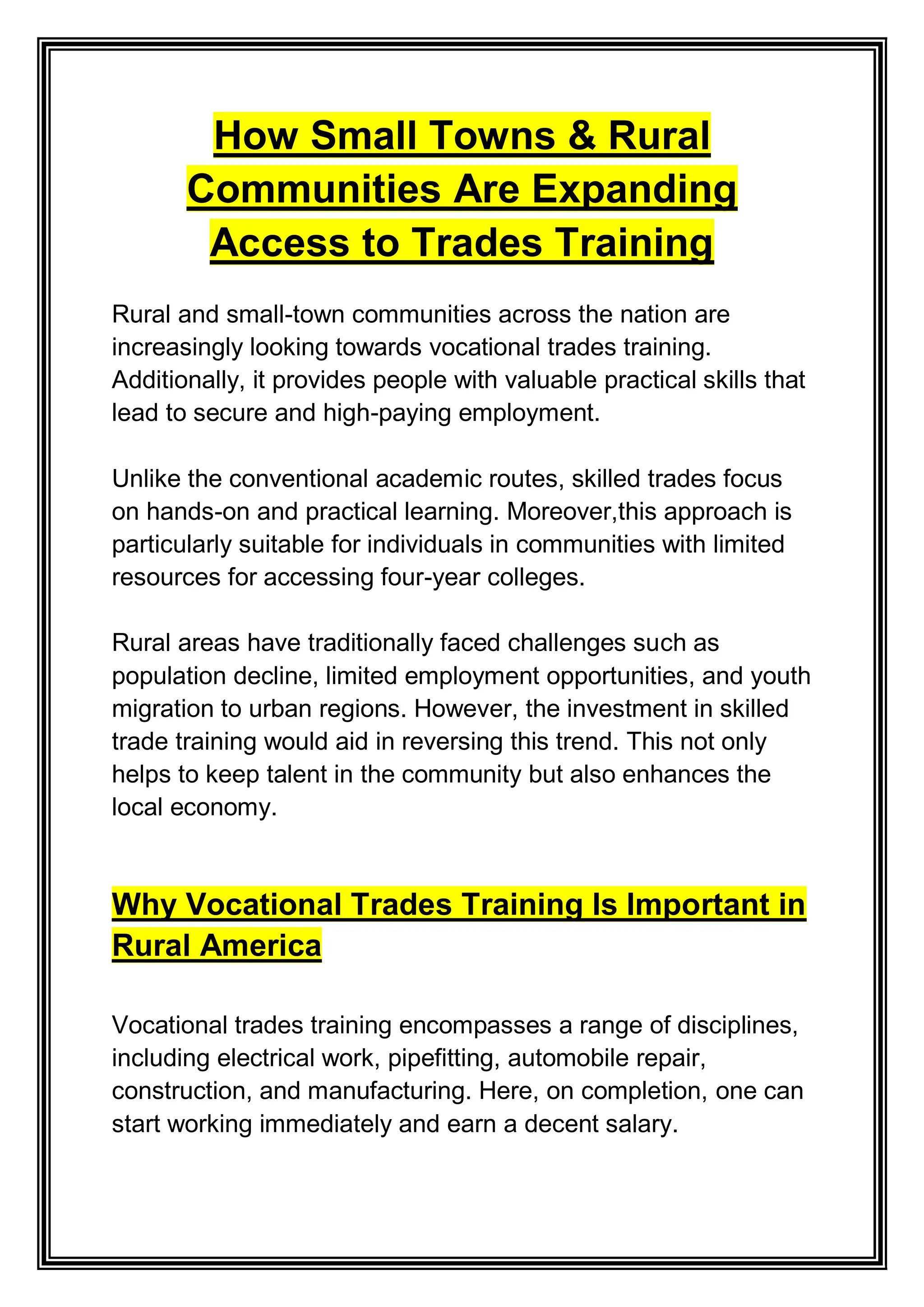 How Small Towns & Rural Communities Are Expanding Access to Trades ...