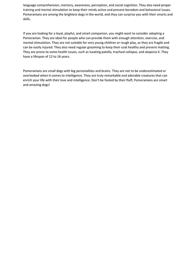 Pomeranians: The Brightest and Cutest Dogs You’ll Ever Meet | PDF