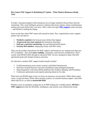 How Smart NOC Support Is Redefining IT Uptime | DOCX