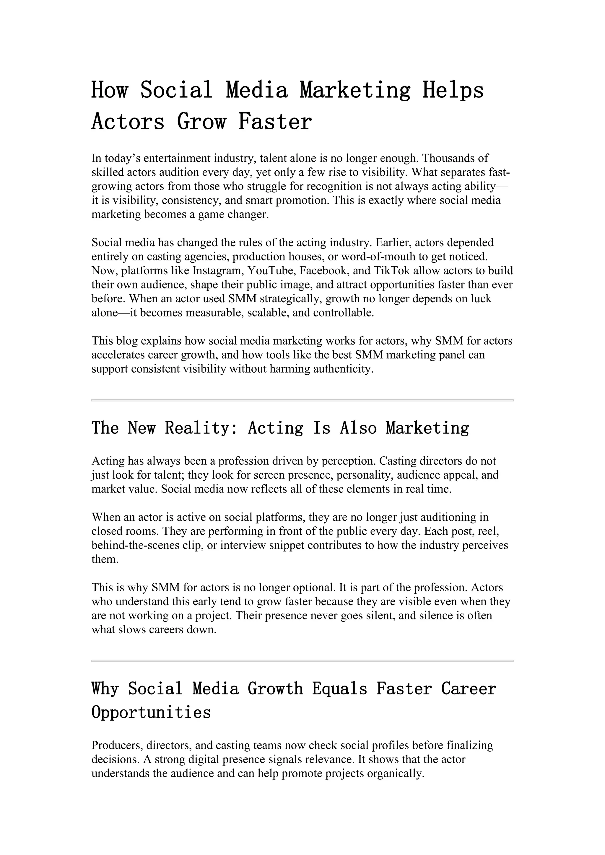 How Social Media Marketing Helps Actors Grow Faster | PDF
