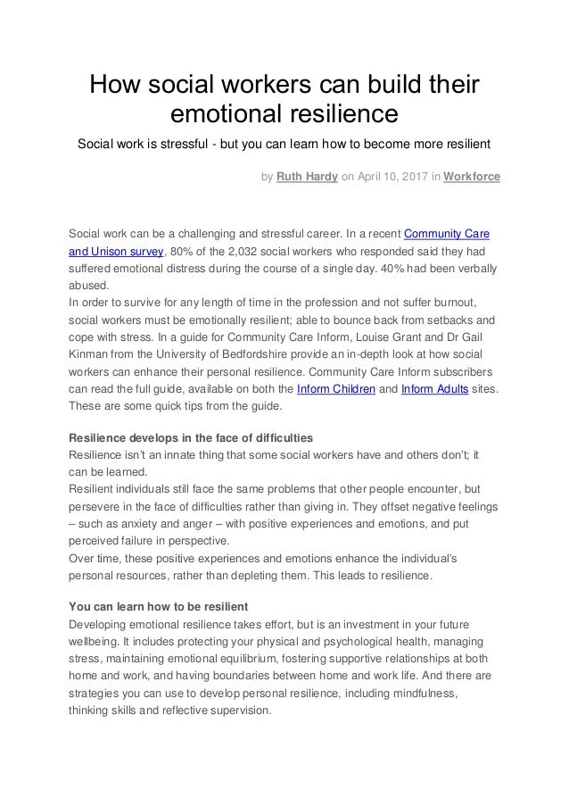 How Social Workers Can Build Their Emotional Resilience By Ruth Har…