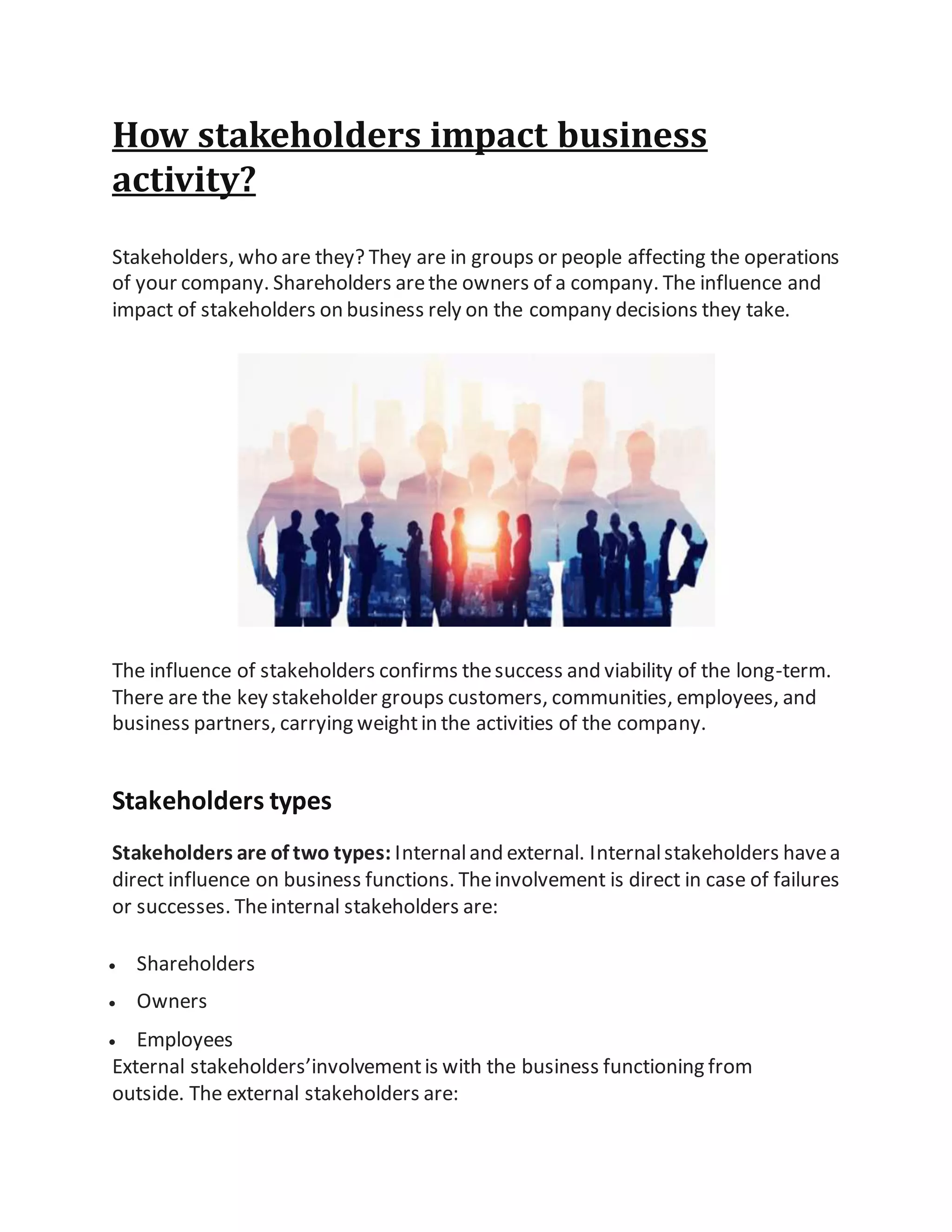 How stakeholders impact business activity | PDF