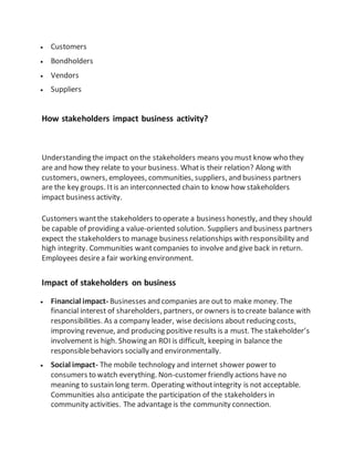 How stakeholders impact business activity | DOCX
