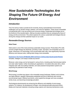 How Sustainable Technologies Are Shaping The Future Of Energy And ...