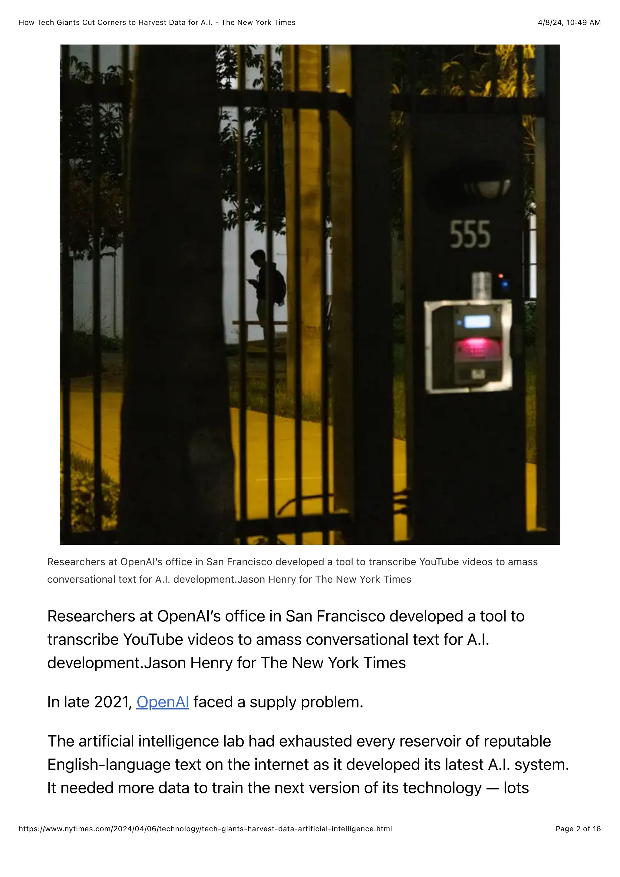 How Tech Giants Cut Corners to Harvest Data for A.I. | PDF