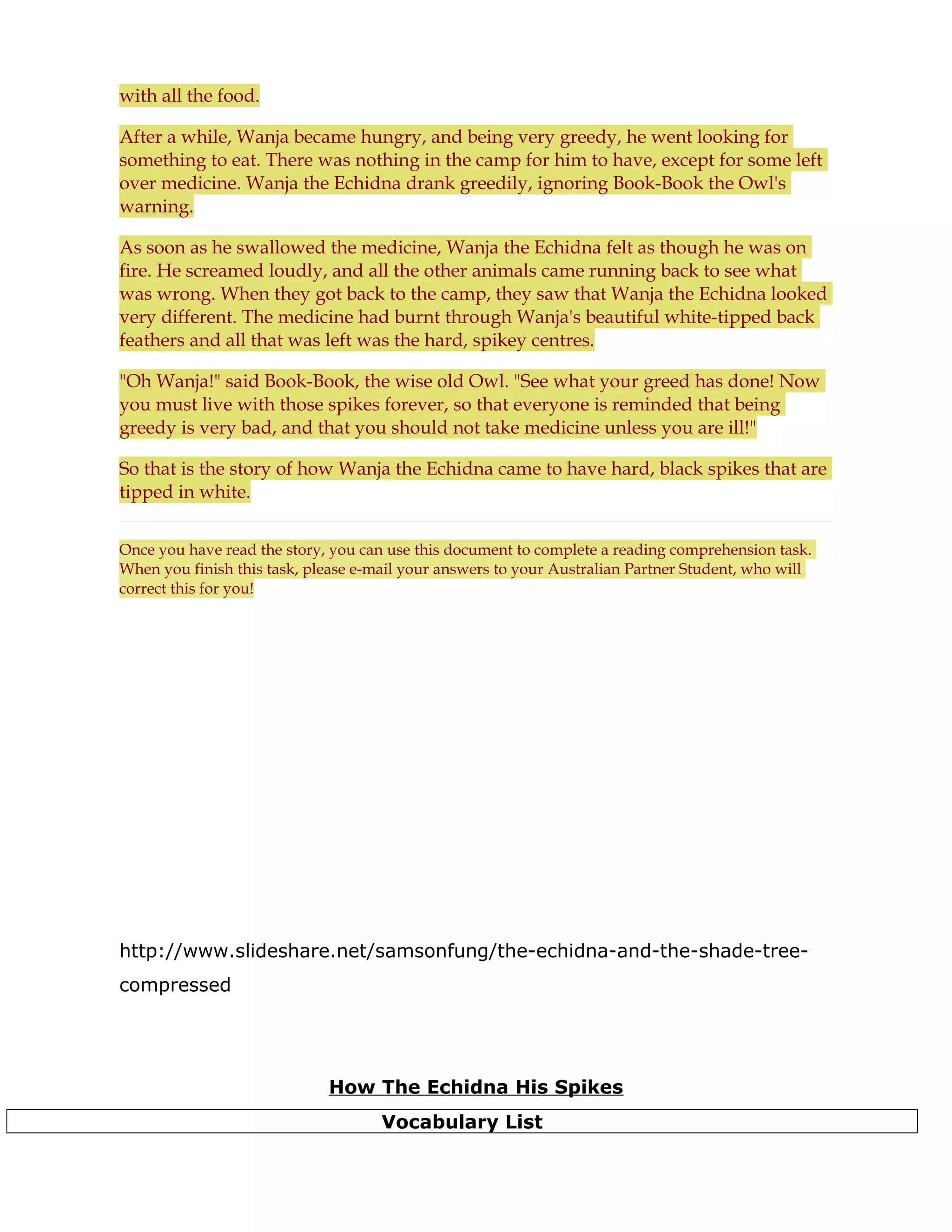 How the echidna got his spikes | DOC