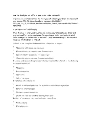 How the food you eat affects your brain | DOC