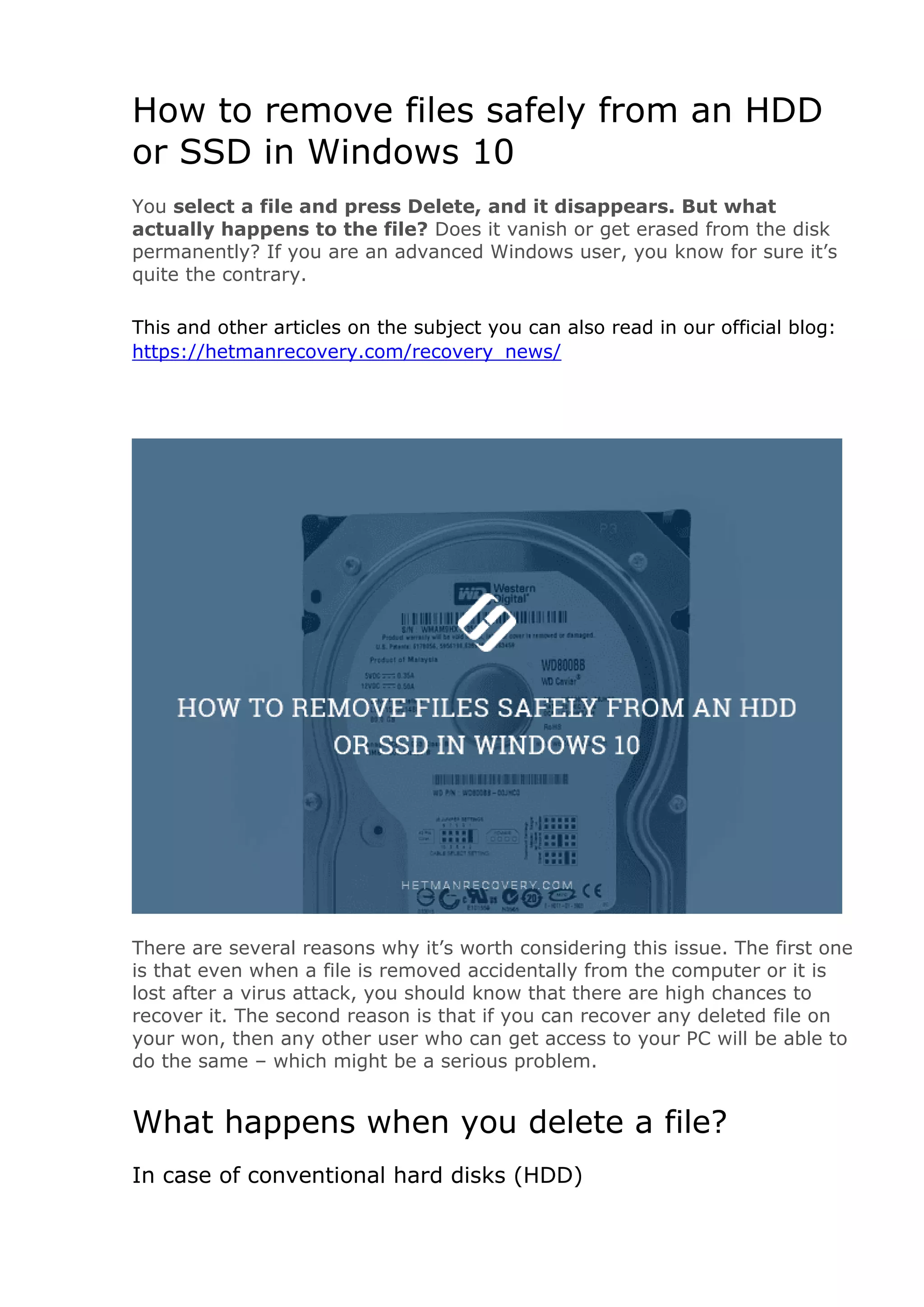How to remove files safely from an HDD or SSD in Windows 10 | PDF