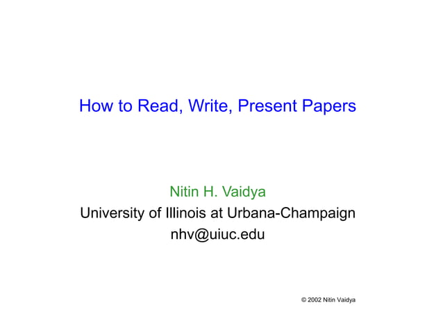 How to Read, Write, Present Papers | PPT