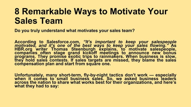 Motivating Your Sales Team | PPS | Sales | Business