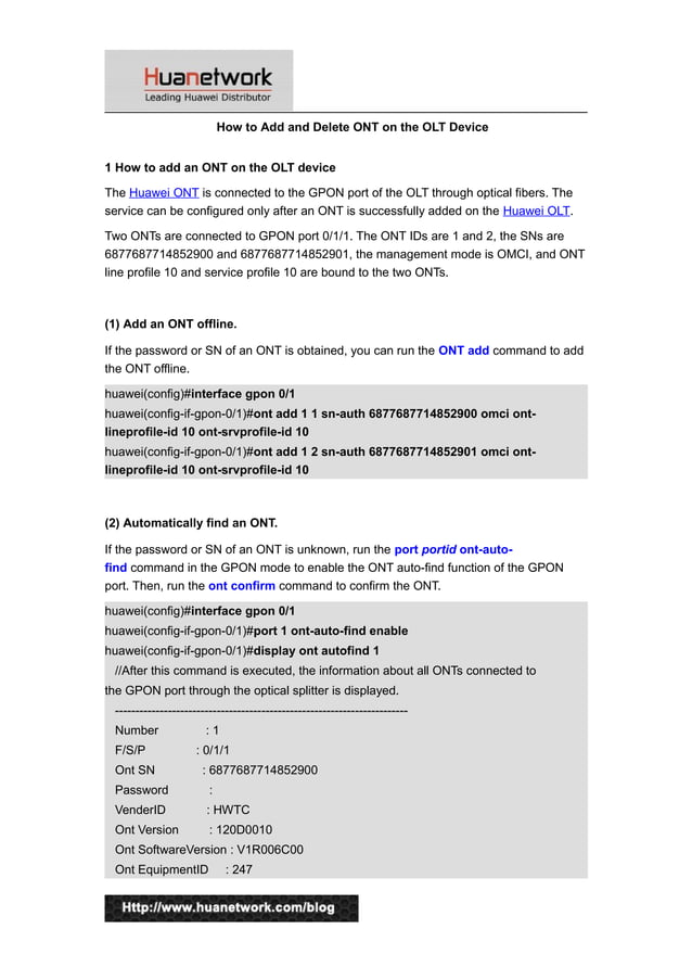 How to add and delete ont on the olt device | DOC