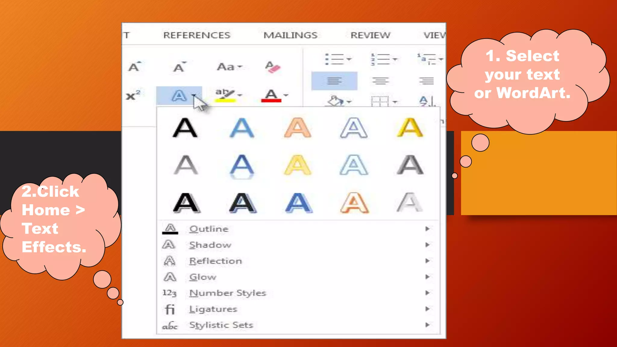 How to add an outline, shadow,reflection, and glow text effect. | PPTX