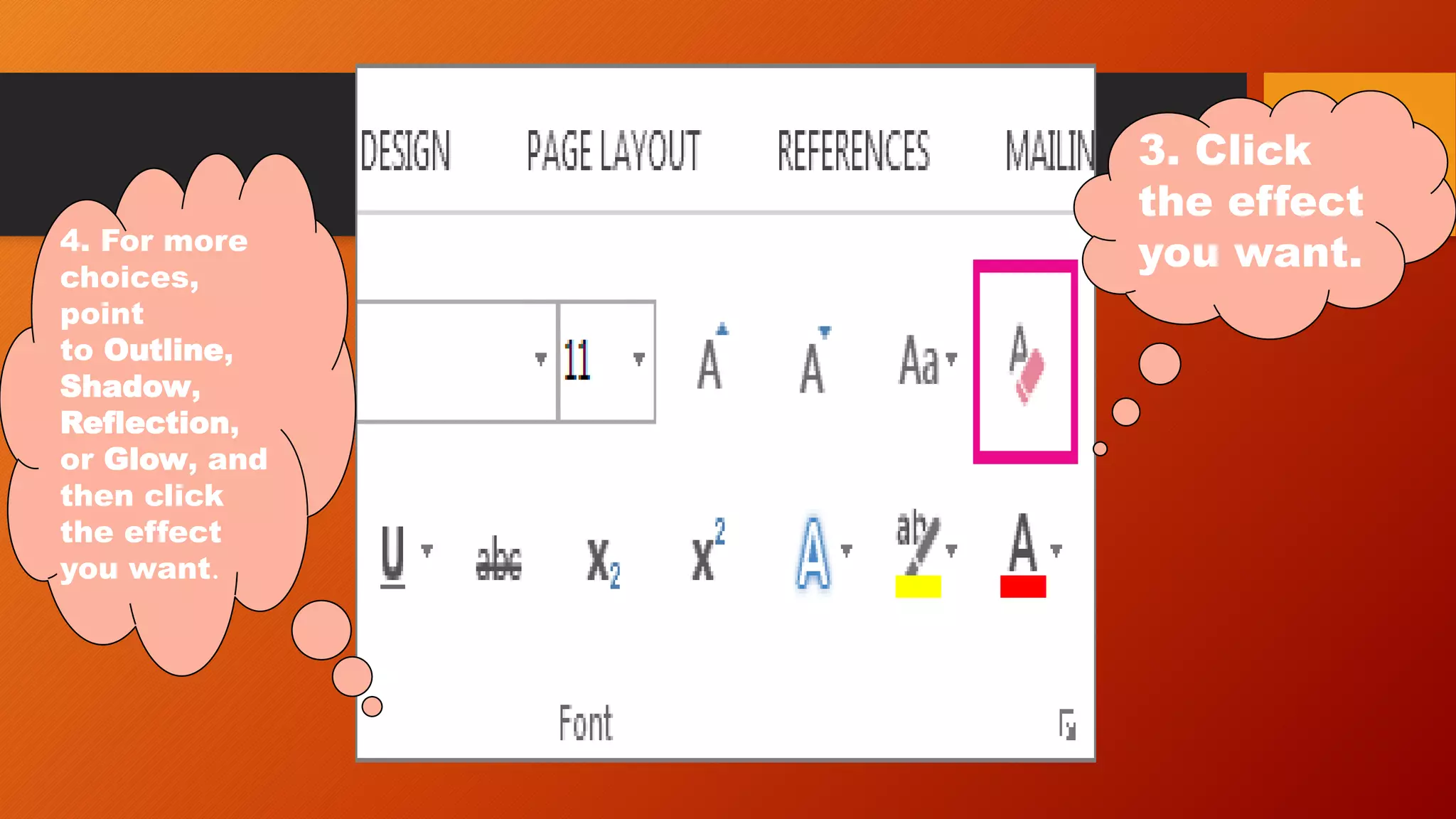 How to add an outline, shadow,reflection, and glow text effect. | PPTX
