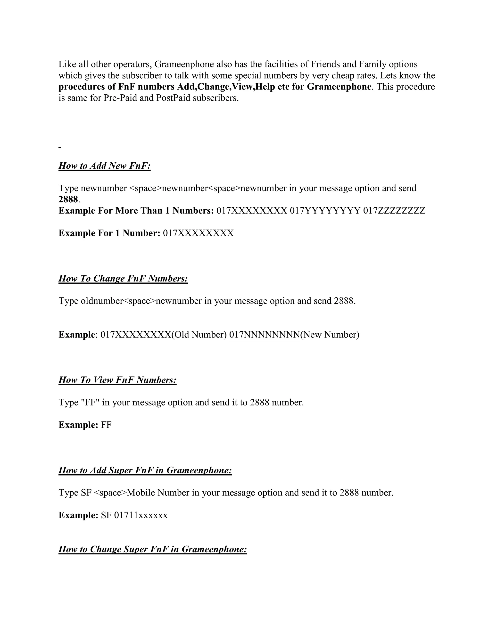 How to Add-Change-View Grameenphone FnF Numbers | DOCX