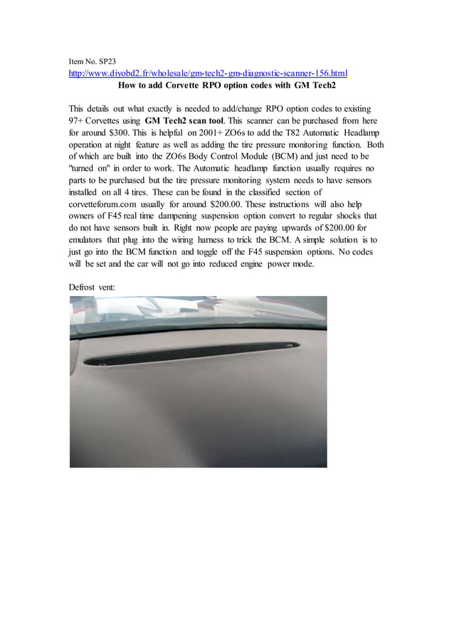 How to add corvette rpo option codes with gm tech2 | DOCX