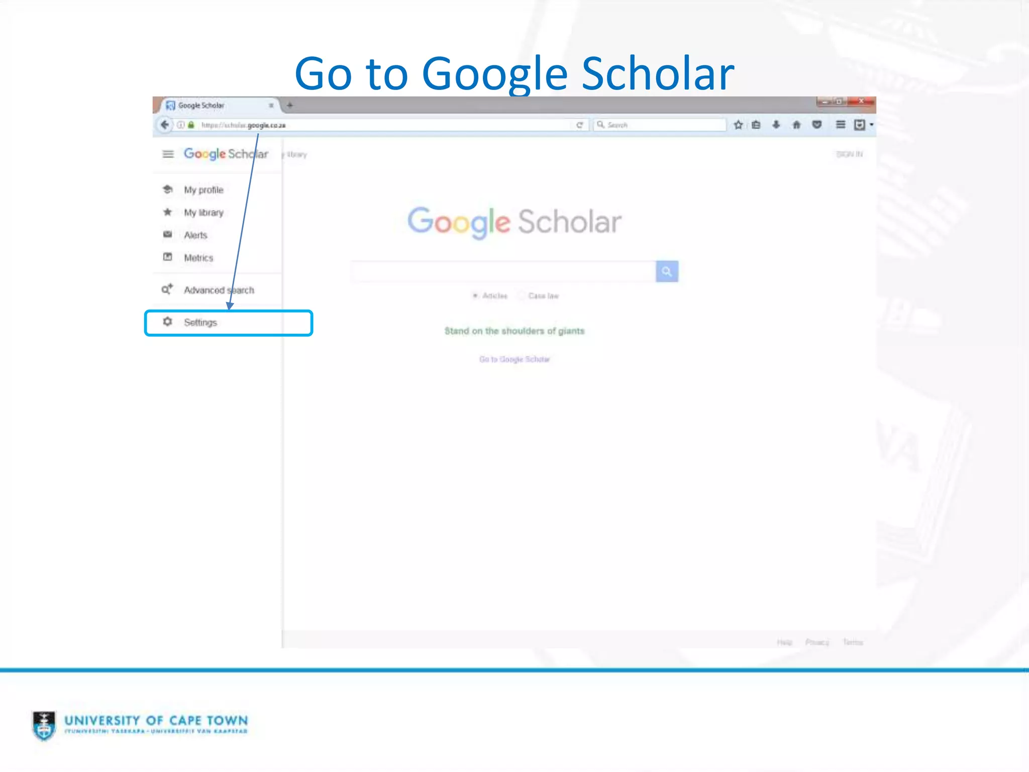 How to add Google scholar link resolver for University of Cape Town | PPTX