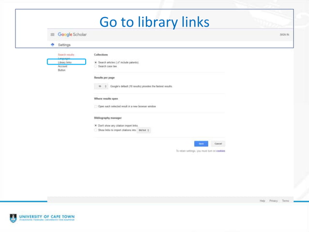 How to add Google scholar link resolver for University of Cape Town | PPTX