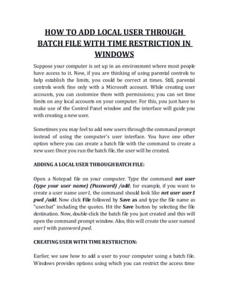 How to add local user through batch file with time restriction in windows | DOC