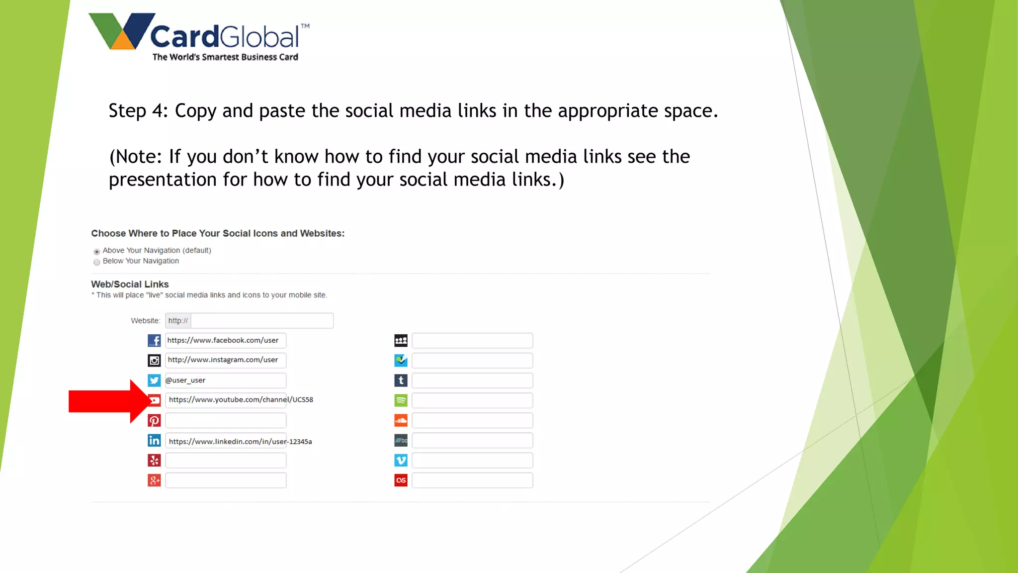 How to add social media links in the v card builder | PDF