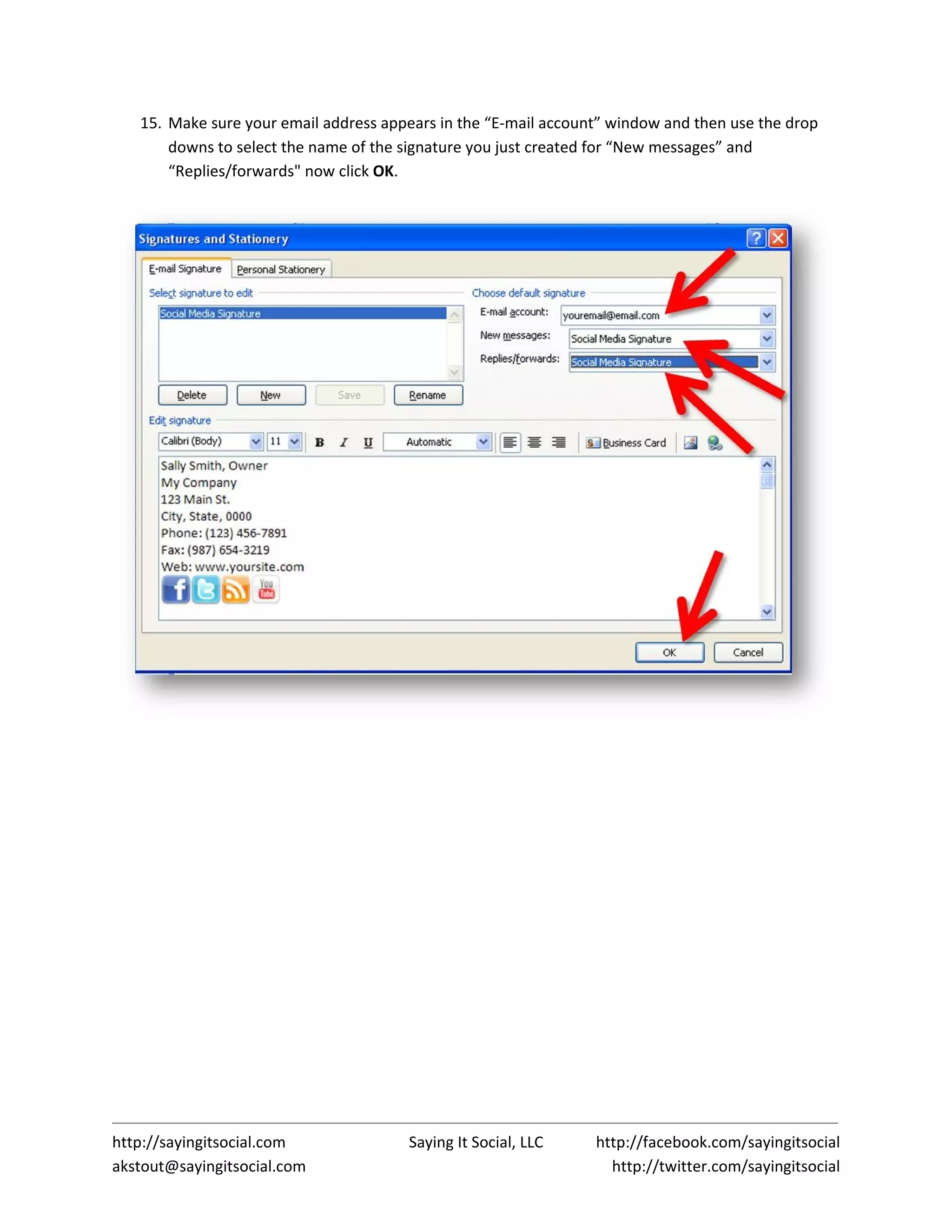 How To Add Social Networking Buttons To Your Outlook Email Signature | DOC