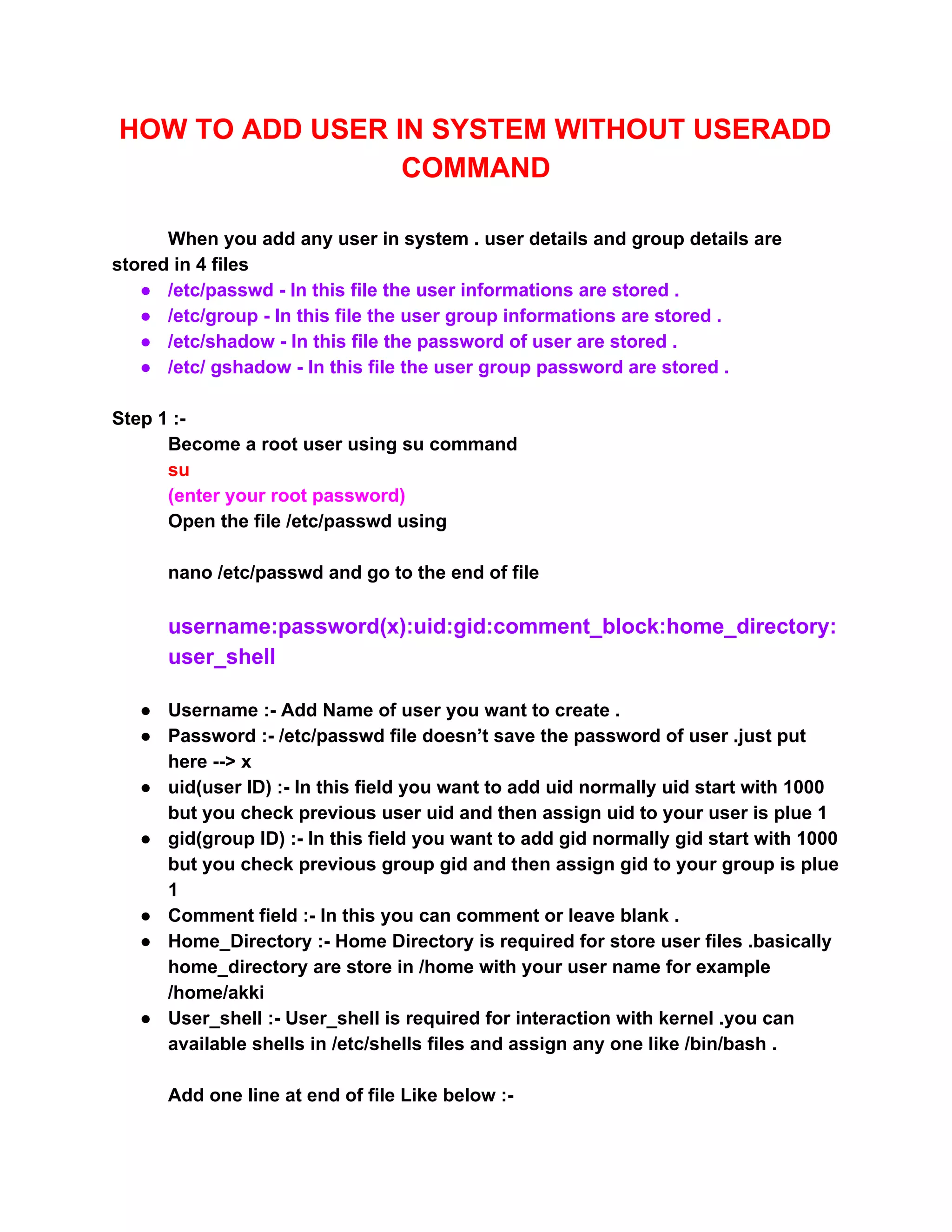 How to add user in system without useradd command | PDF
