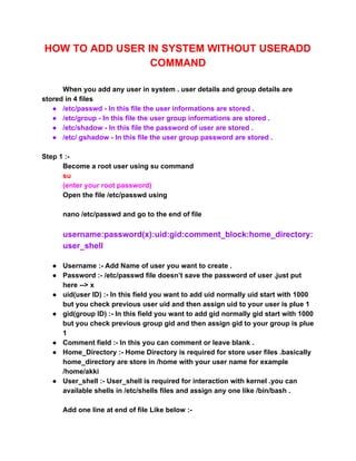 How to add user in system without useradd command | PDF