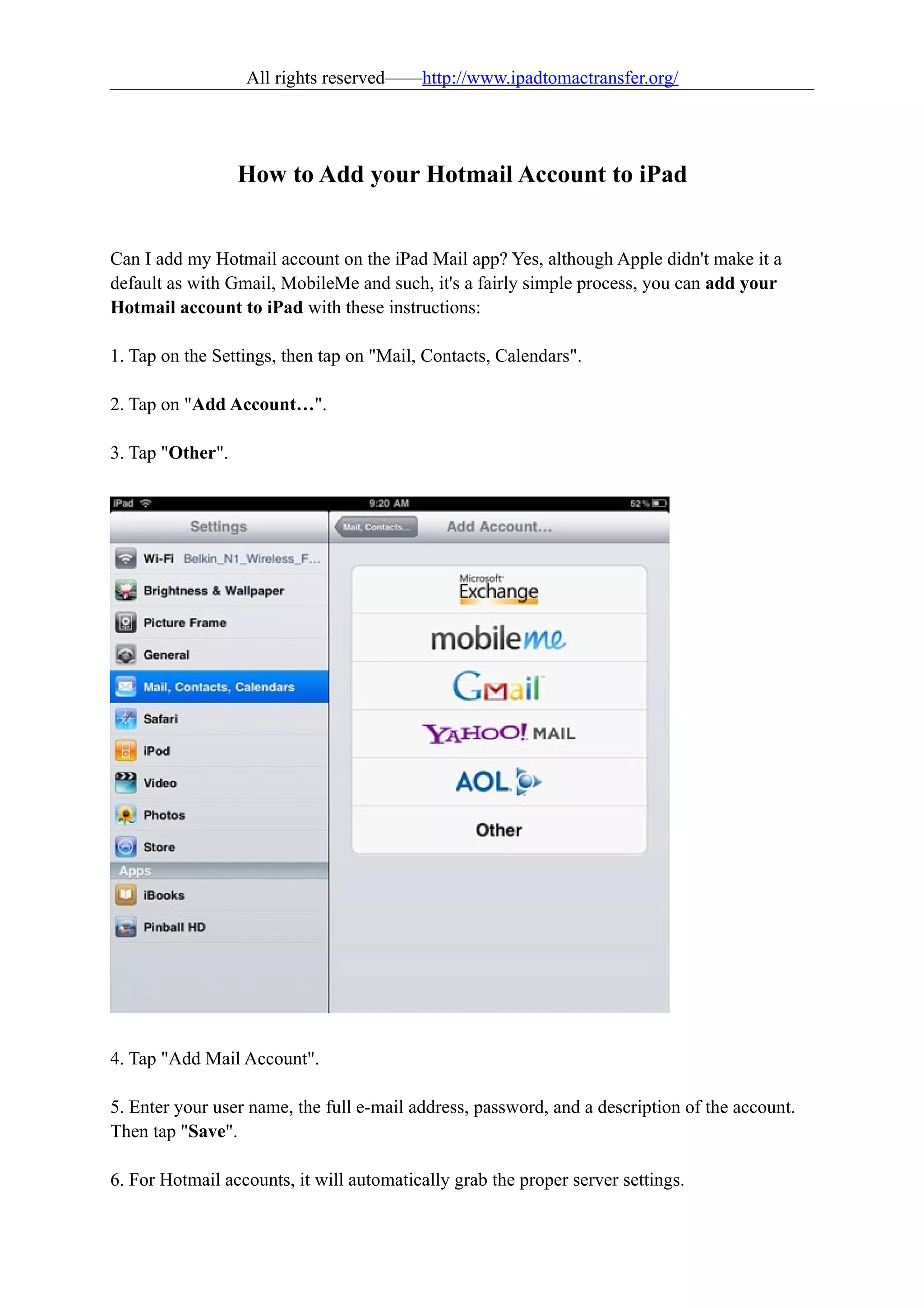 How to add your hotmail account to ipad | DOC