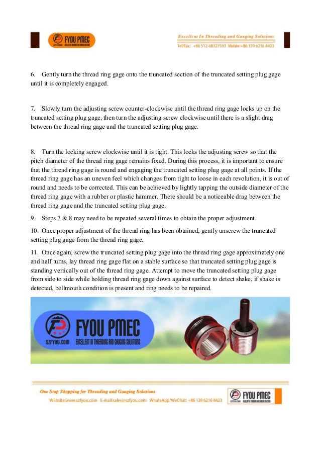 How to adjust a thread ring gage to a truncated setting plug