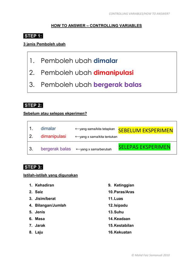 How to answer (controlling variables) | PDF