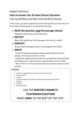 How to answer the 10 mark (extract) question | DOCX