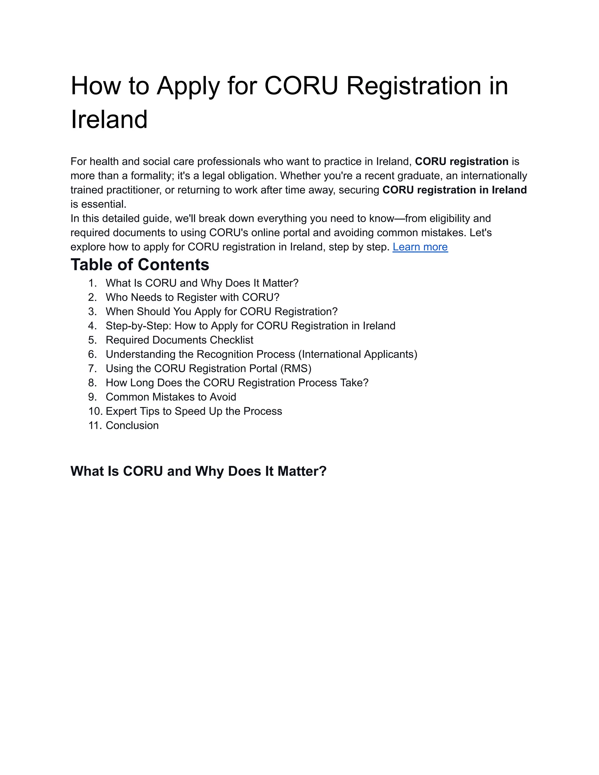 How to Apply for CORU Registration in Ireland | PDF