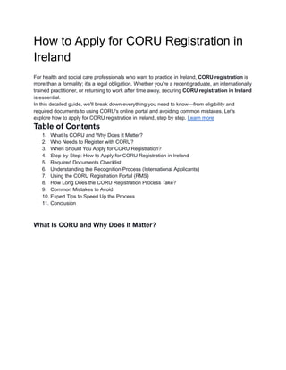 How to Apply for CORU Registration in Ireland | PDF
