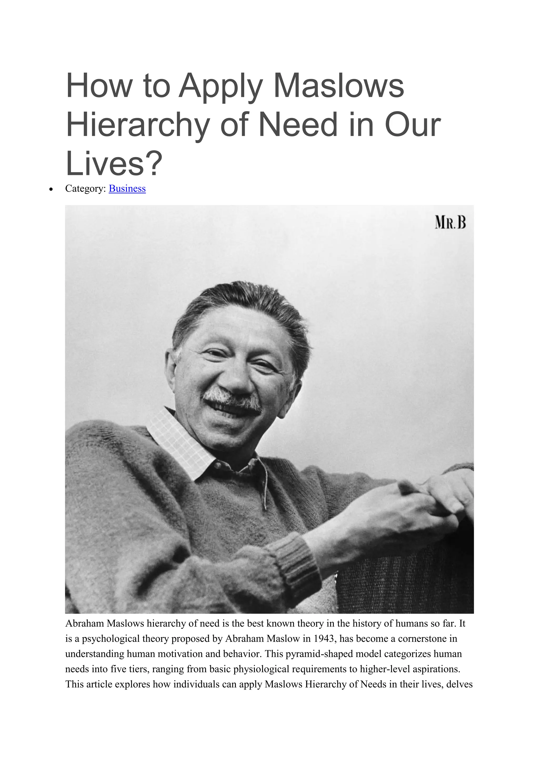 How to Apply Maslows Hierarchy of Need in Our Lives.pdf How to Apply Maslows Hierarchy of Need in Our Lives.pdf