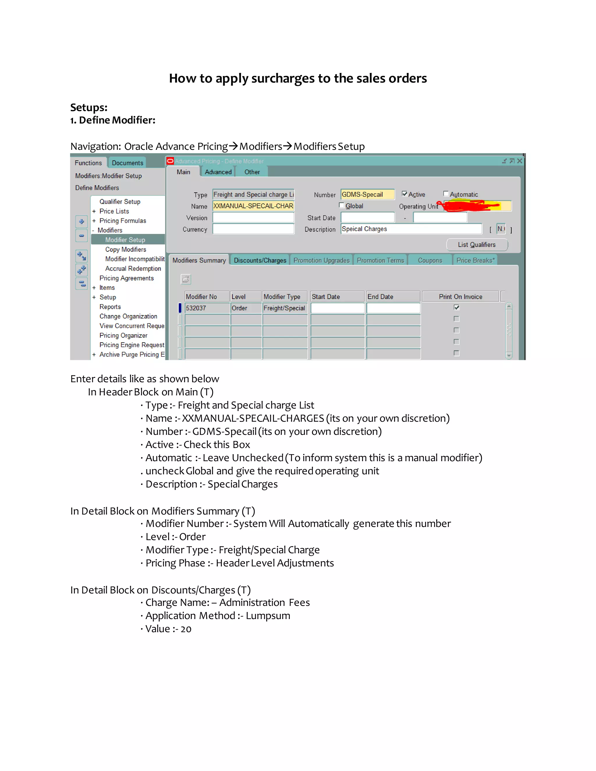 How to apply surcharges to the sales orders surcharges to the sales orders | DOCX