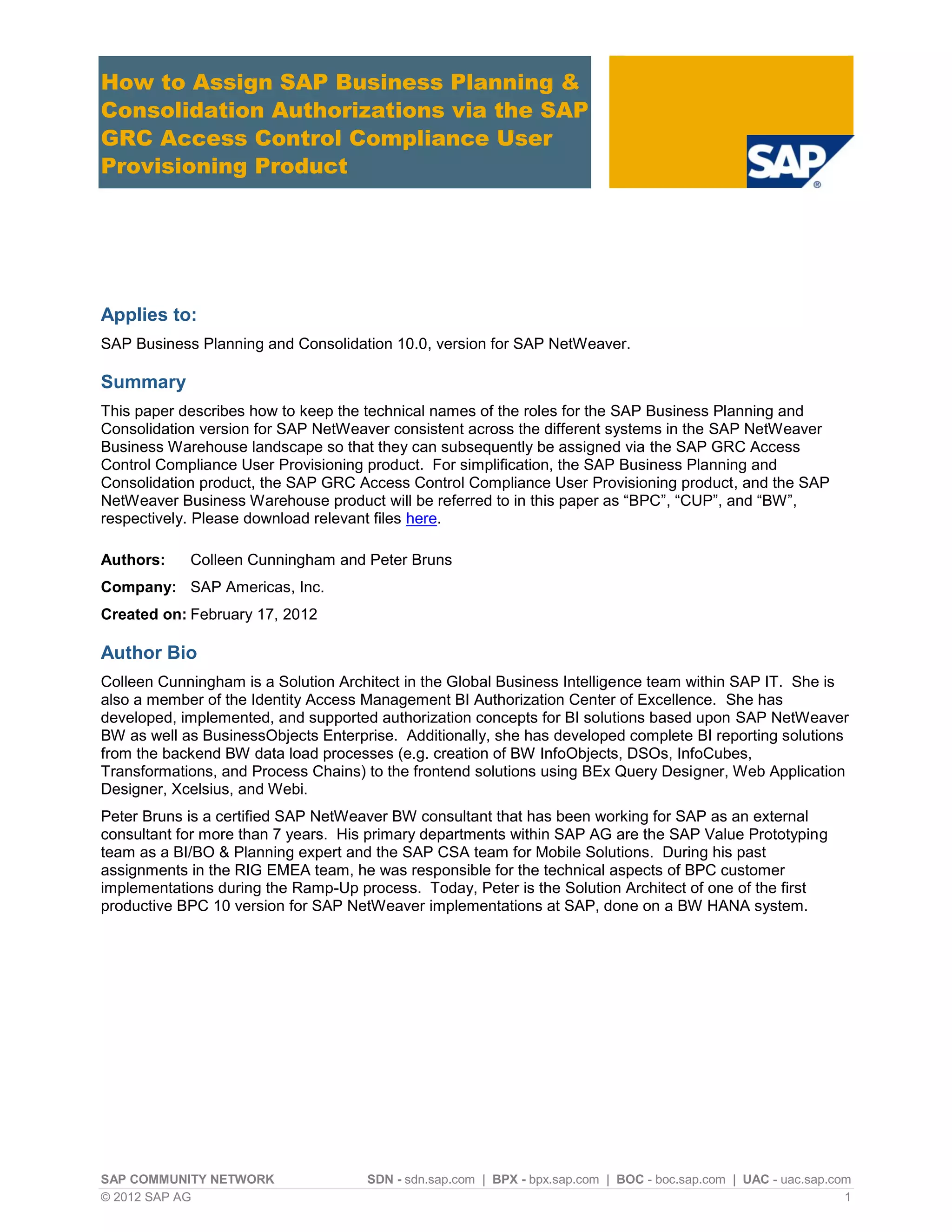 How to assign sap business planning and consolidation authorizations via the sap governance ...