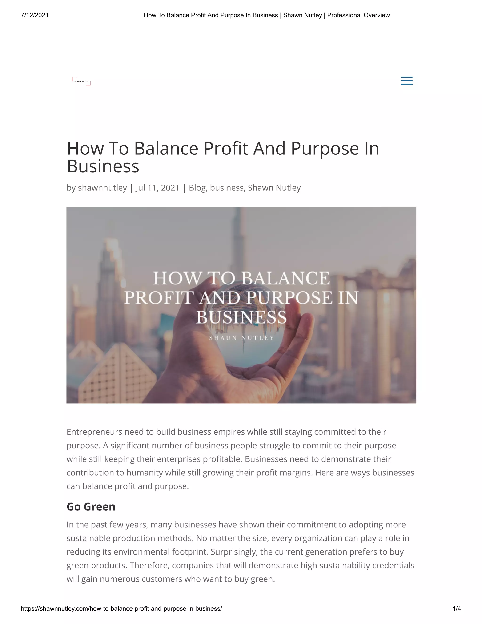 How To Balance Profit and Purpose In Your Business | PDF | Green ...