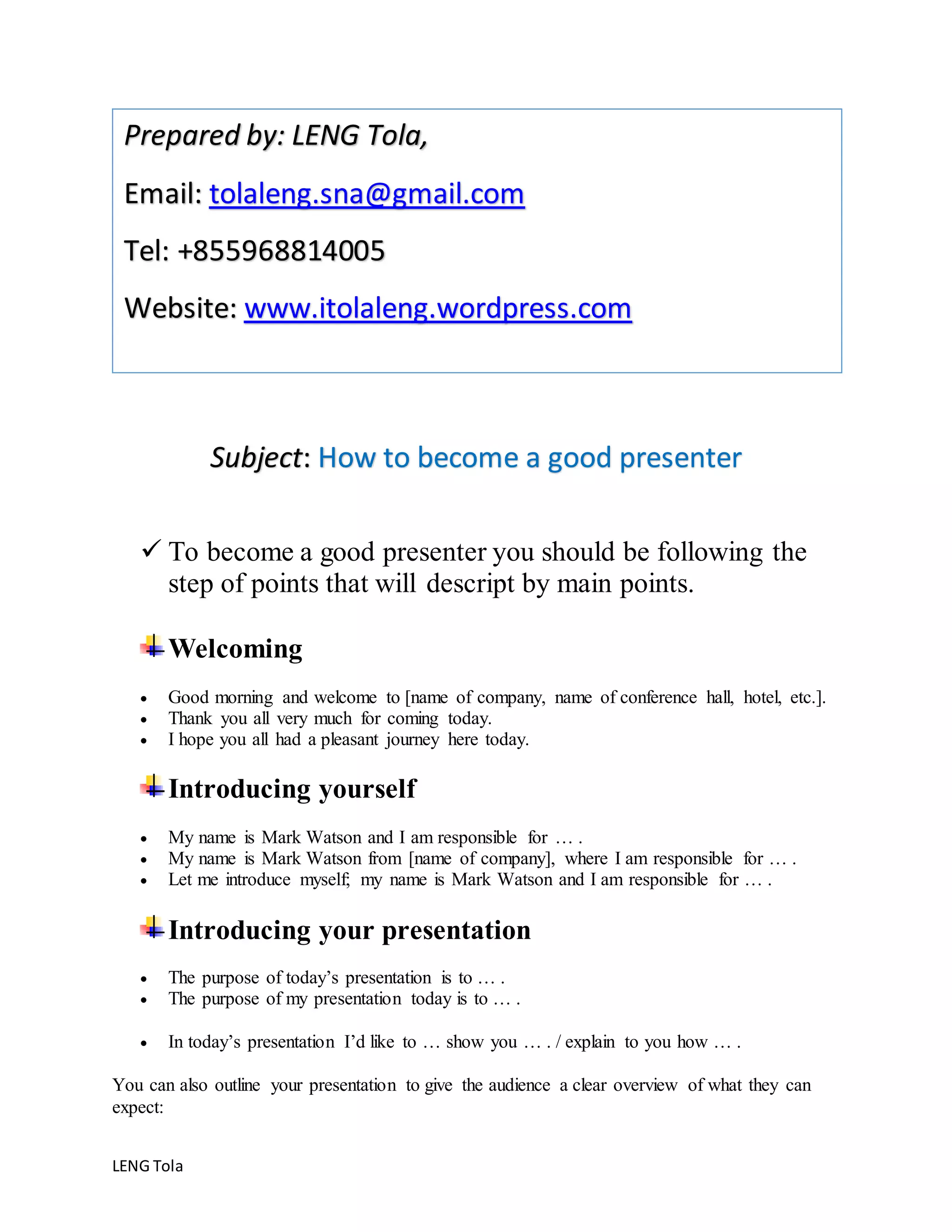 How to be a good presentor by tola | DOCX