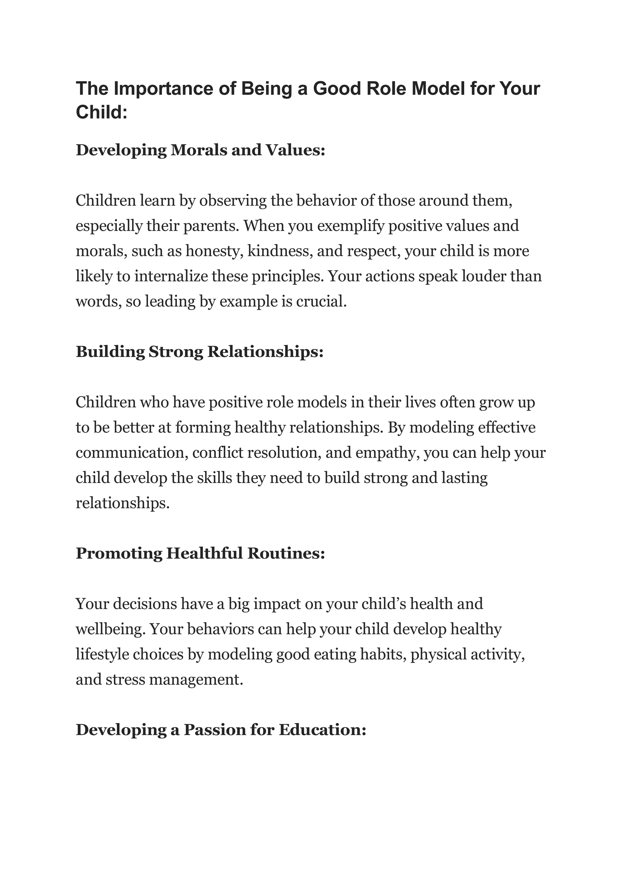 How to Be a Good Role Model for Your Child | PDF